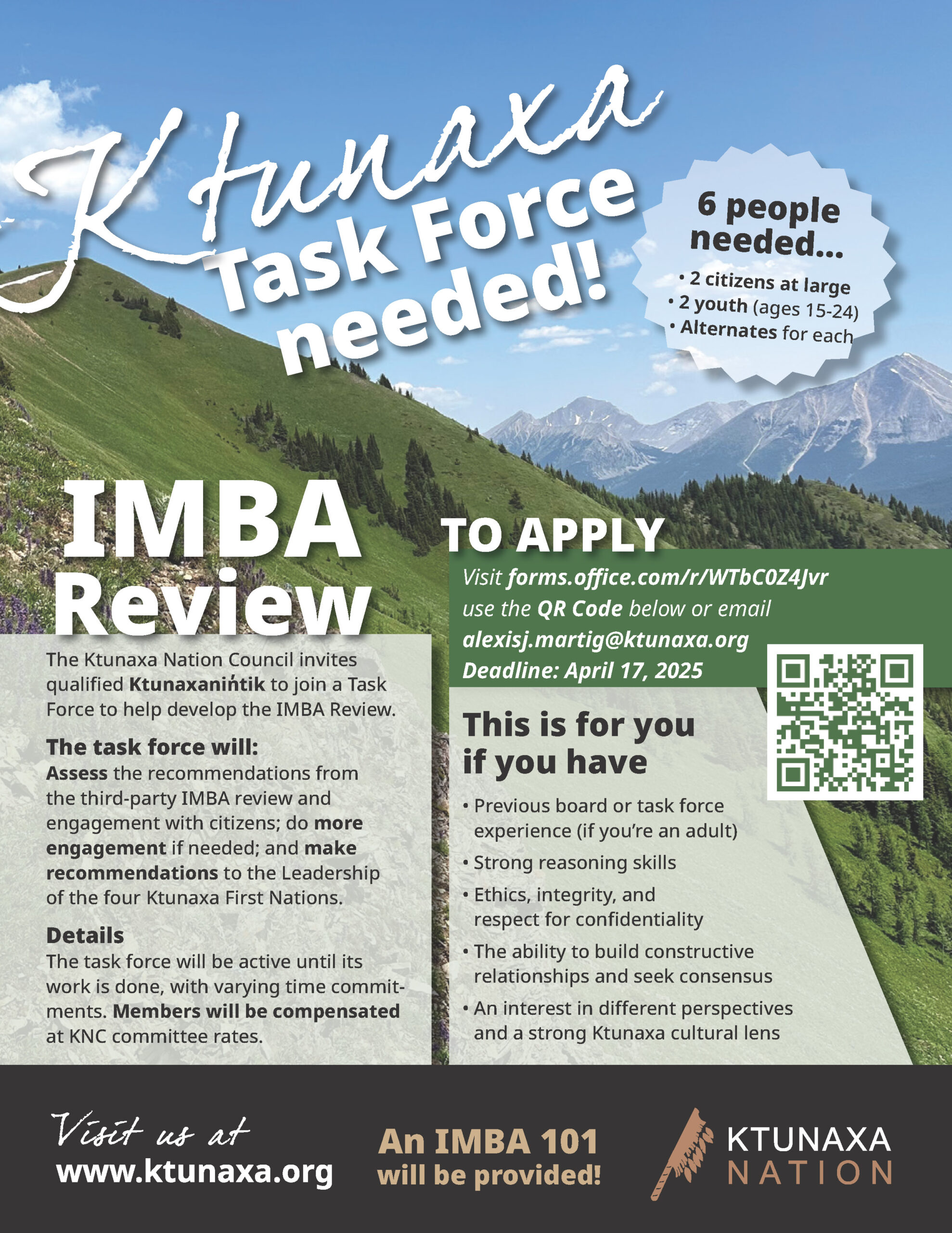 Call for Ktunaxa Task Force Members – IMBA Review : Ktunaxa Nation