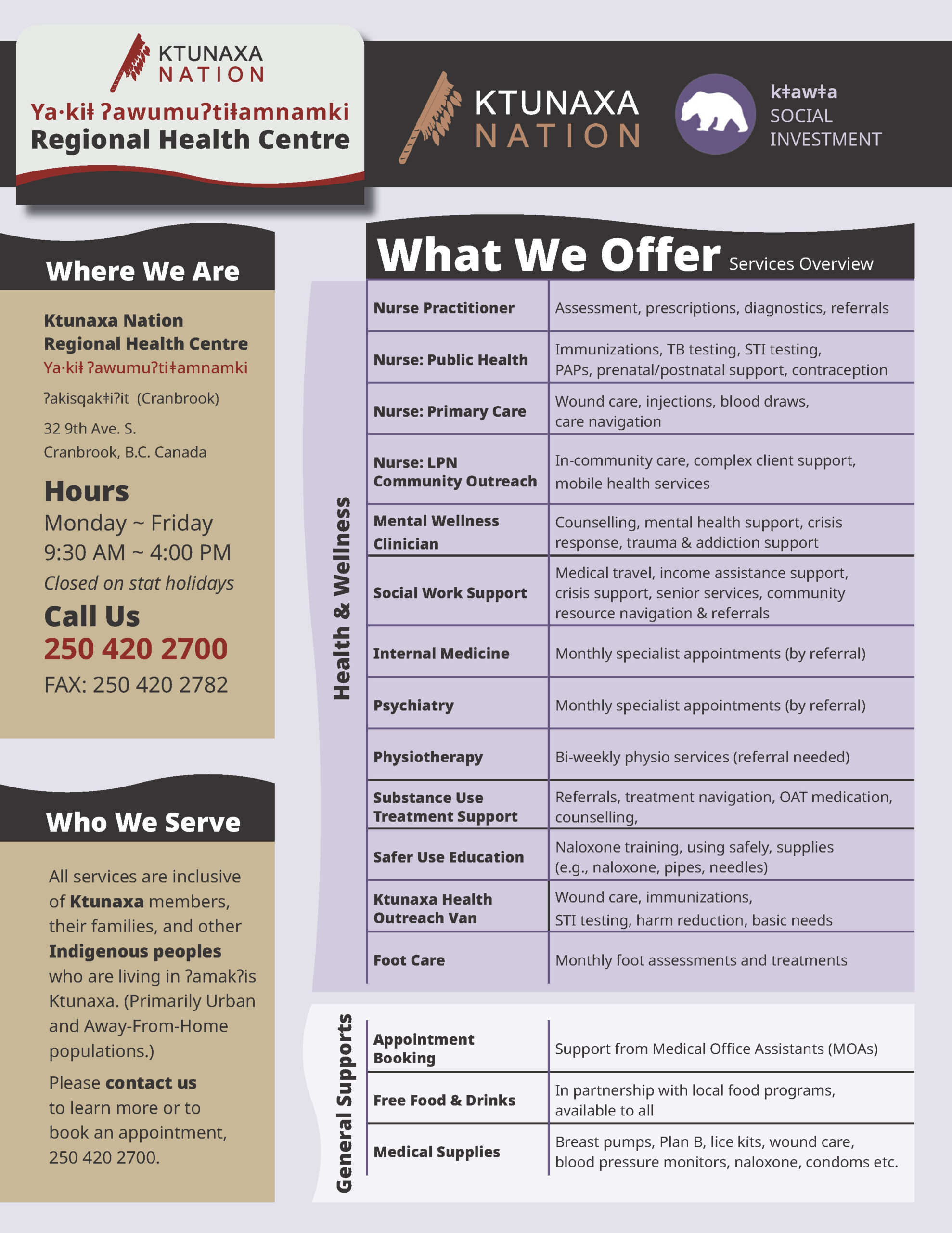 Ktunaxa Nation Regional Health Centre : Ktunaxa Nation